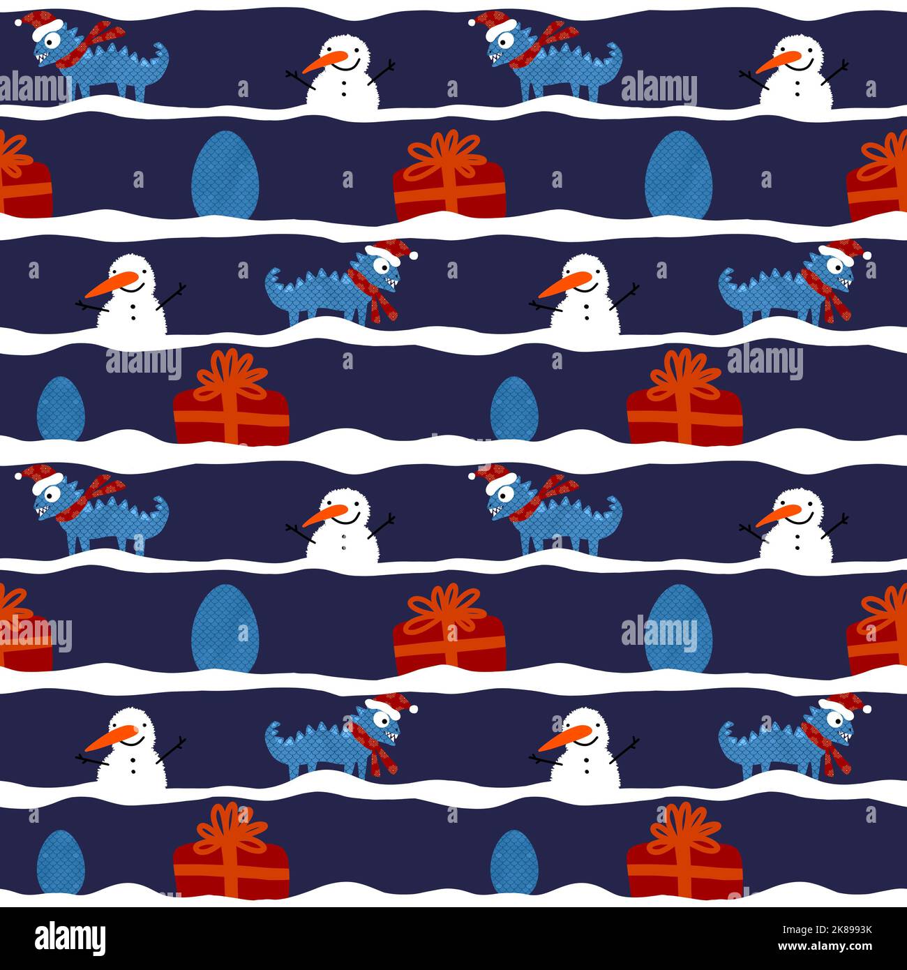 Christmas cartoon seamless dinosaur dragon monsters pattern for winter ...