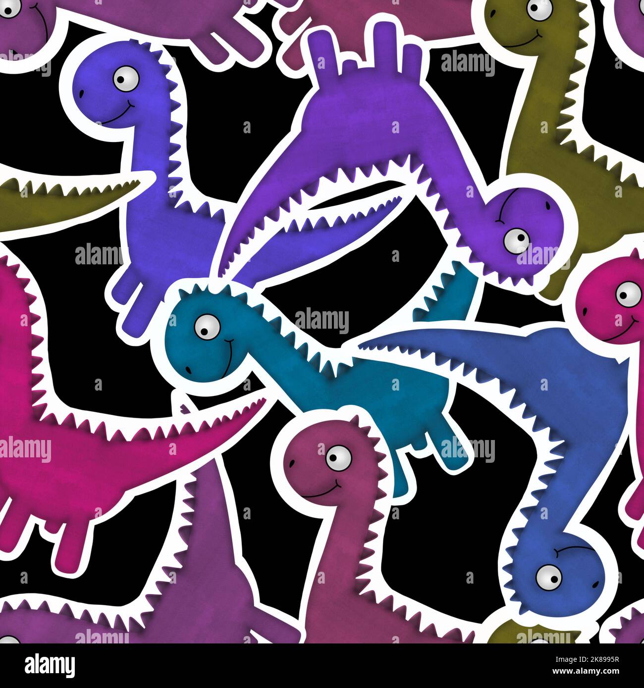 Dinosaur animals seamless cartoon doodle monsters pattern for wrapping ...
