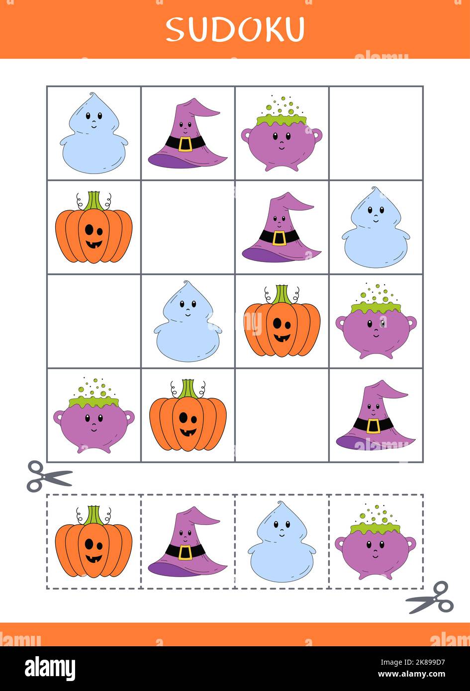 Sudoku for kids. Simple logic game. Cut and glue Stock Photo - Alamy