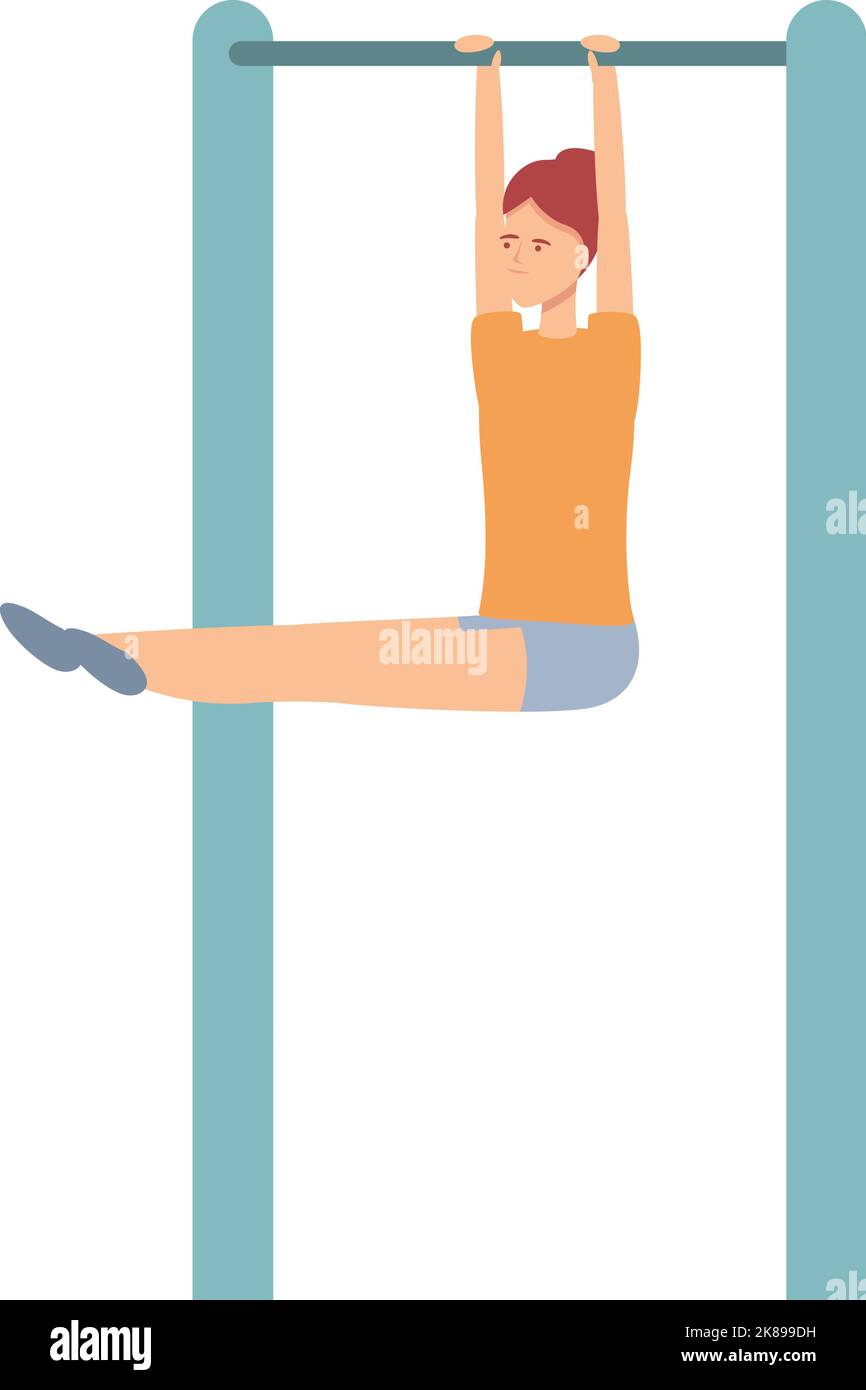 Girl on horizontal bar icon cartoon vector. Street workout. Gym ...