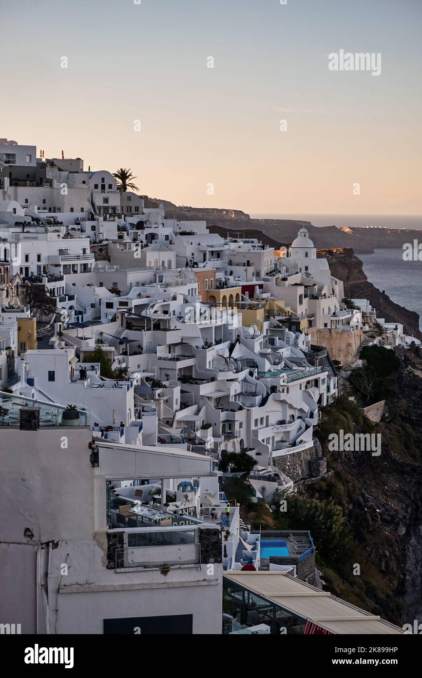Panoramic Aerial View of Fira Village in Santorini Island, Greece ...