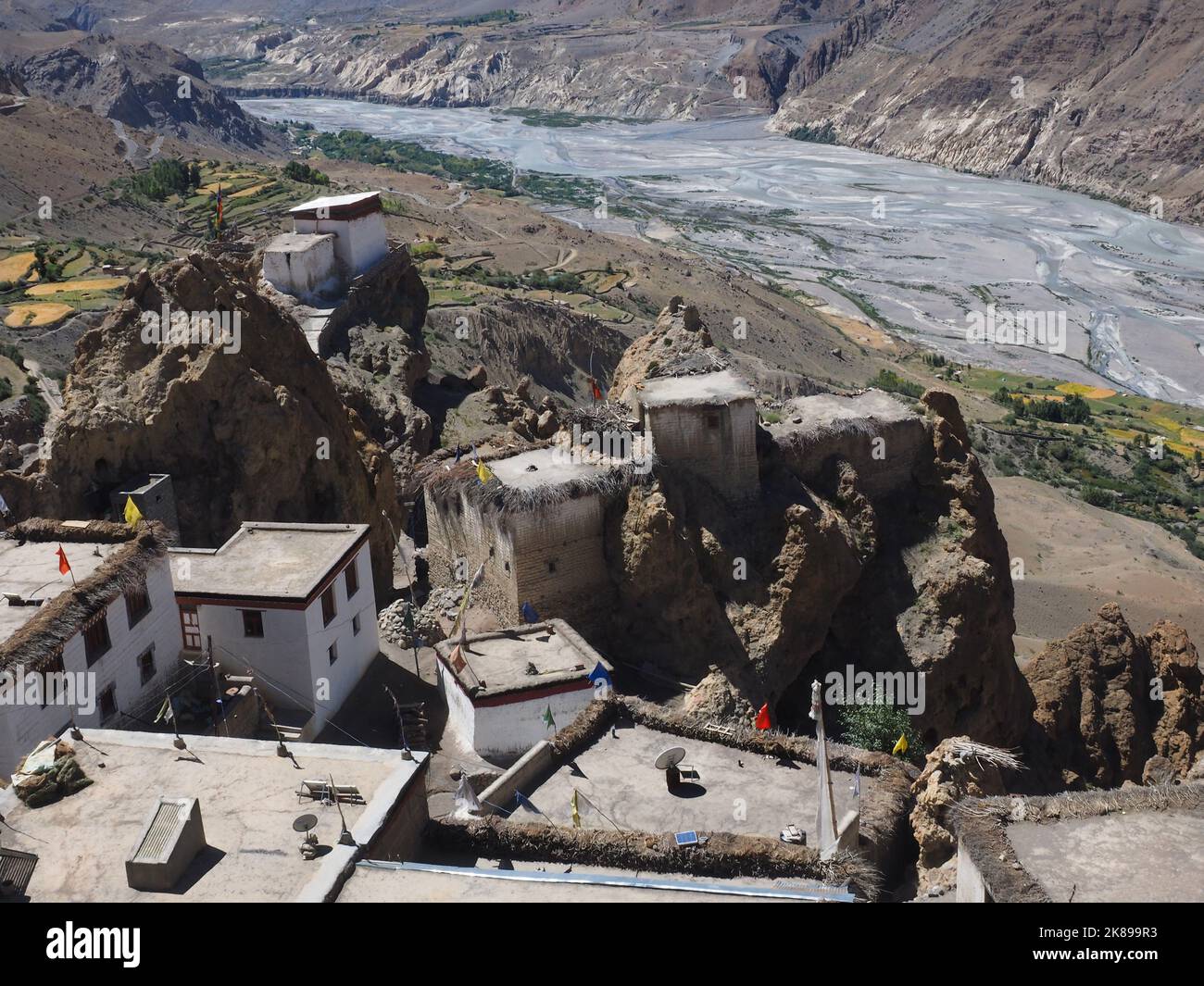 Old historical buildings Dankar Monastery, over Spiti Valley, Northern ...