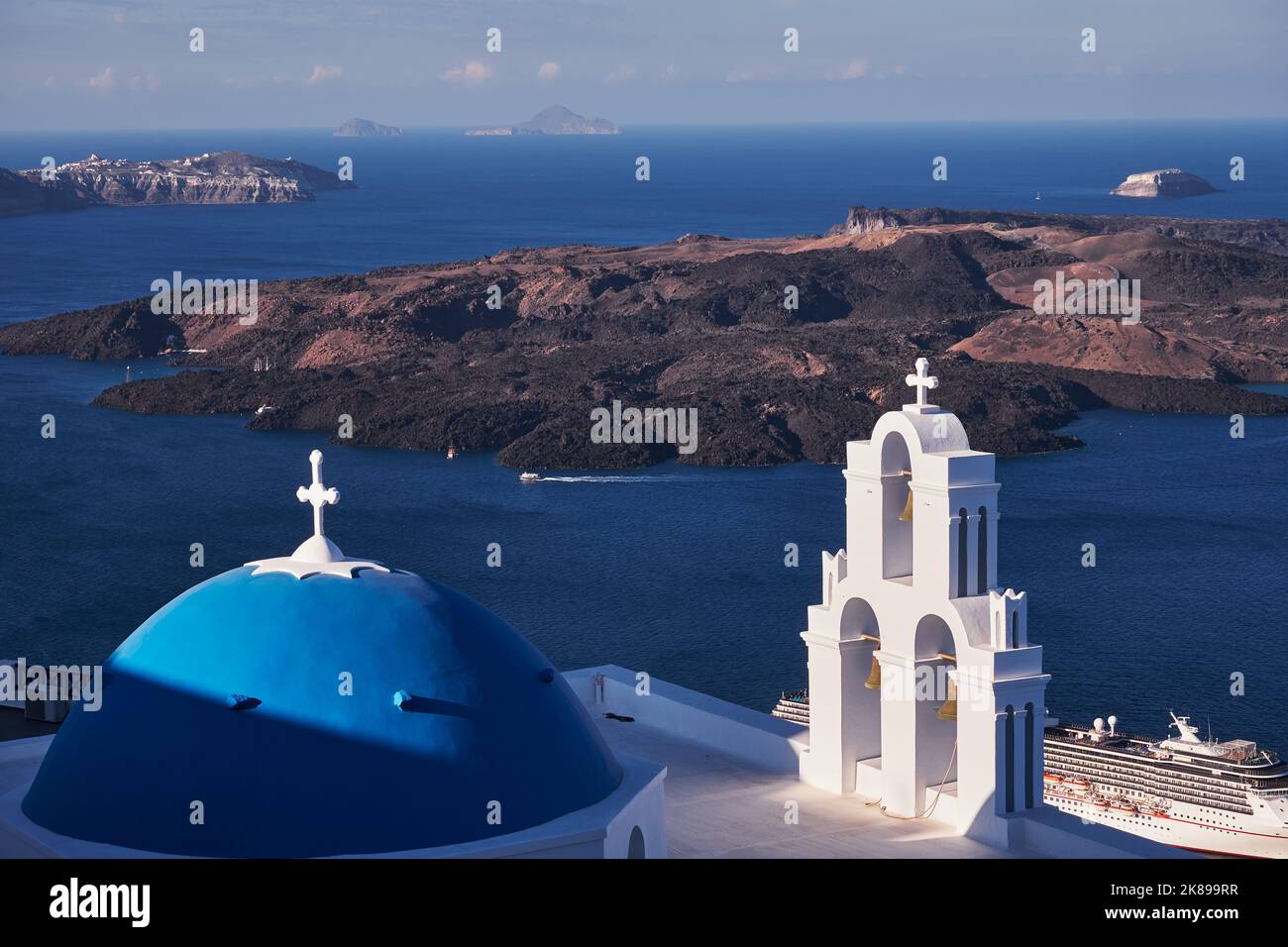 The Famous Agios Theodoros Church know as Three Bells of Fira, one of ...