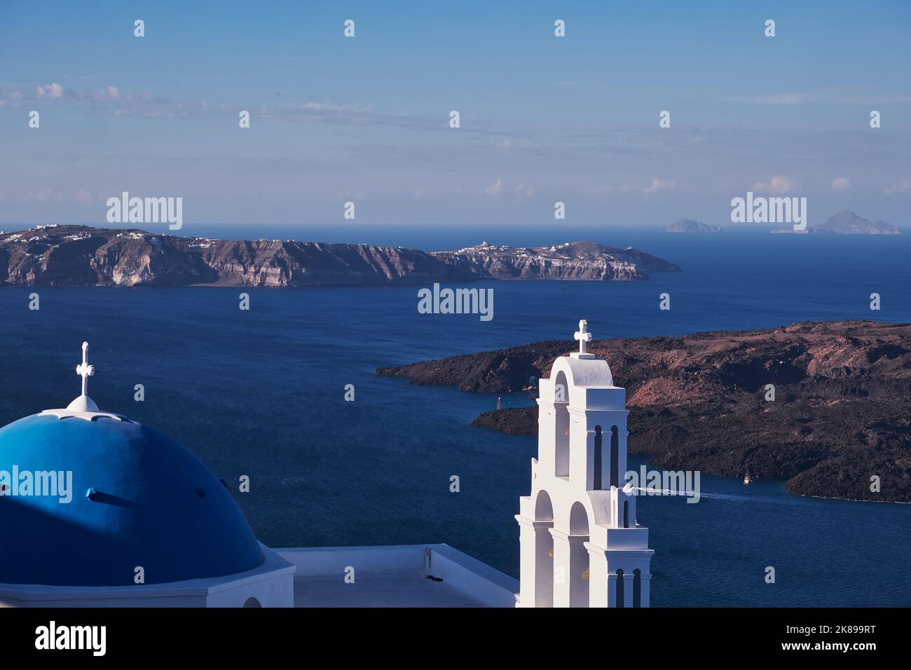 The Famous Agios Theodoros Church know as Three Bells of Fira, one of ...