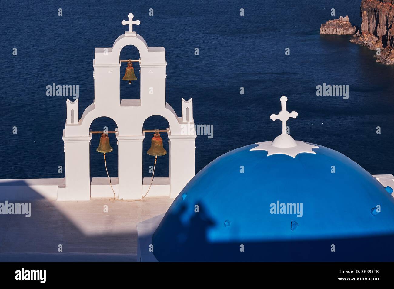 The Famous Agios Theodoros Church know as Three Bells of Fira, one of ...