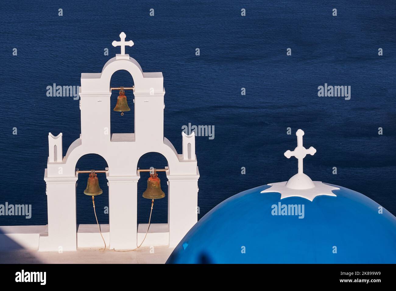 The Famous Agios Theodoros Church know as Three Bells of Fira, one of ...