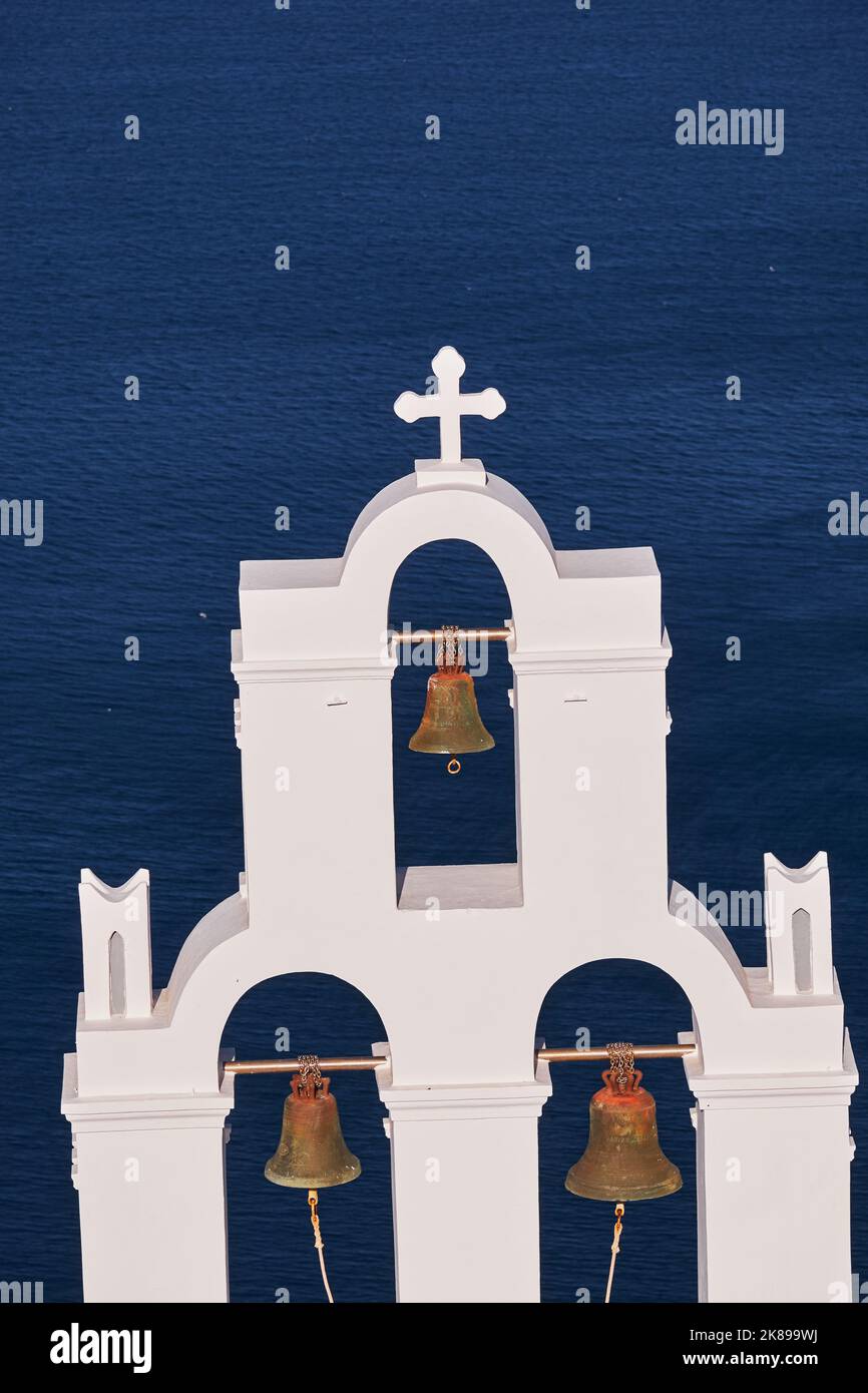 The Famous Agios Theodoros Church know as Three Bells of Fira, one of ...