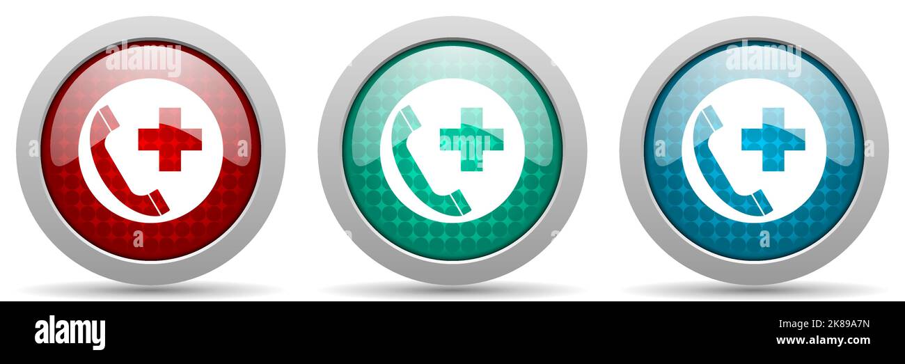 Emergency call vector icon set, glossy web buttons collection Stock ...