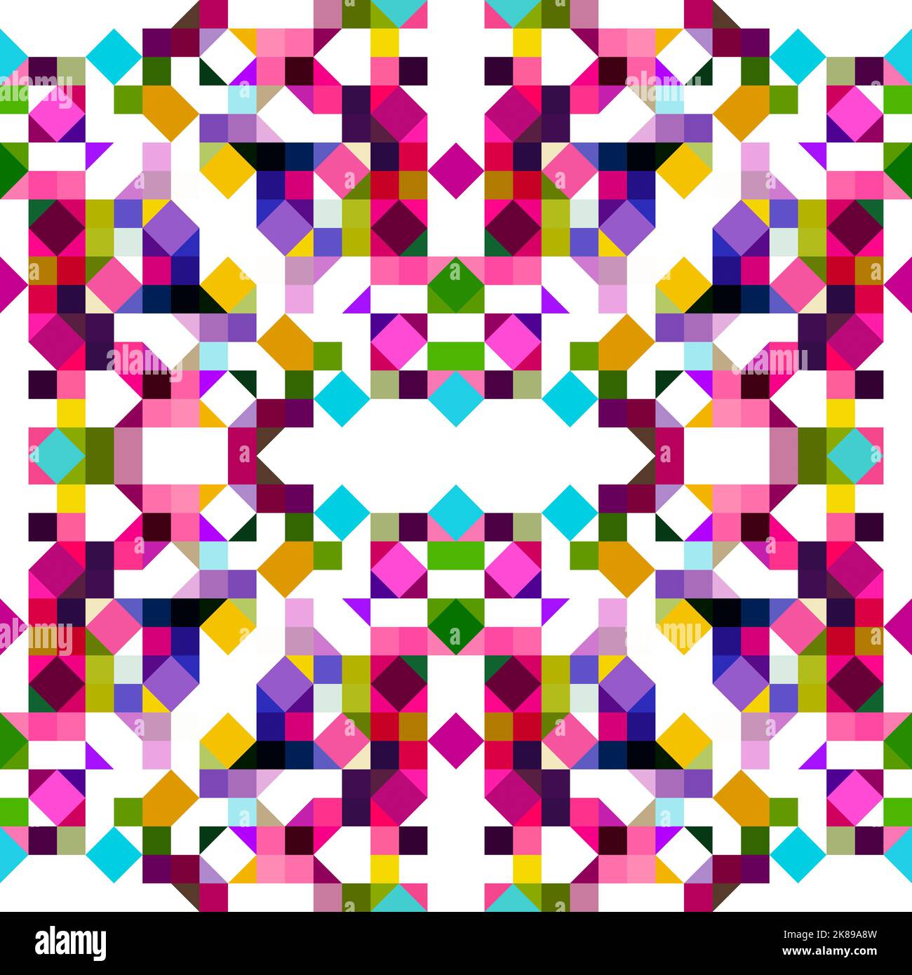 Retro geometric pixel pattern. Playful fun kaleidoscopic pink wallpaper ...