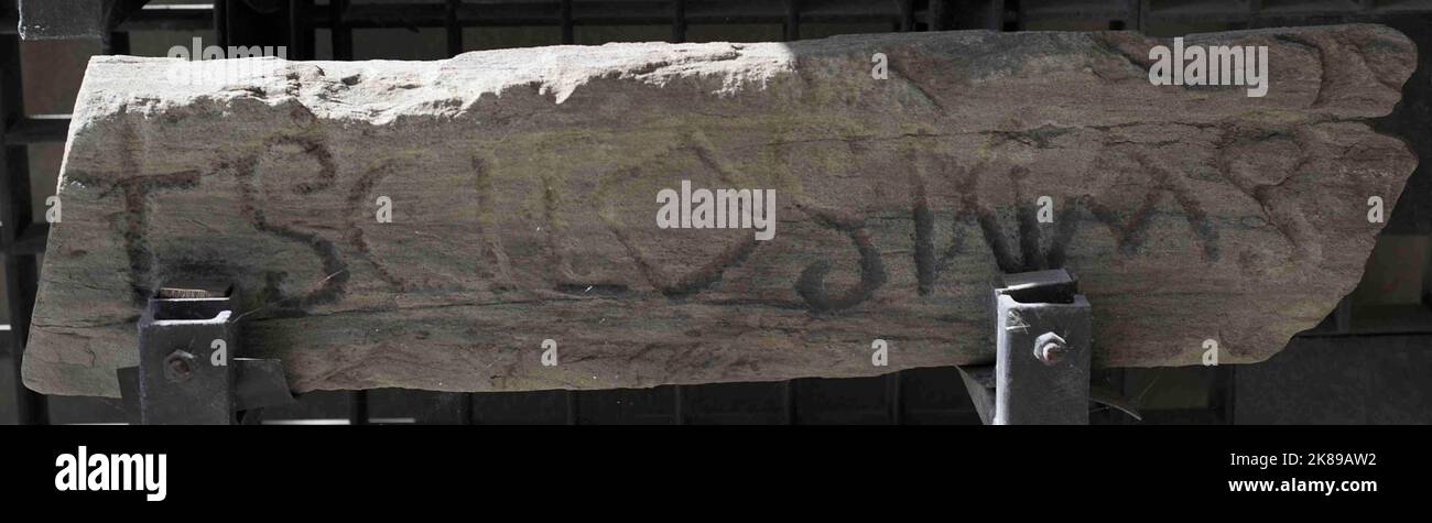 Slab stone with inscription in Visigothic writing Stock Photo - Alamy