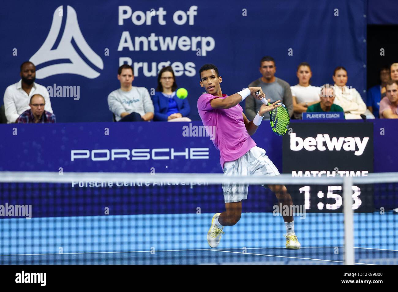 Canadian Felix Auger-Aliassime pictured in action during the men's single quarter finals match ...