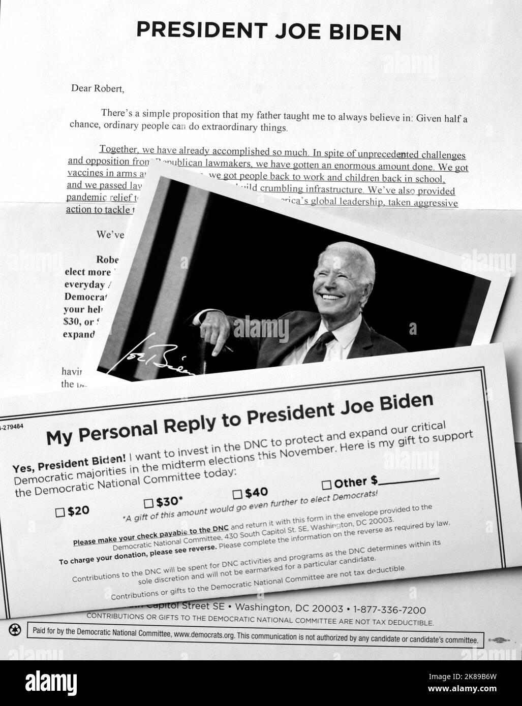 A fund-raising letter from President Joe Biden sent to Democrats by the ...