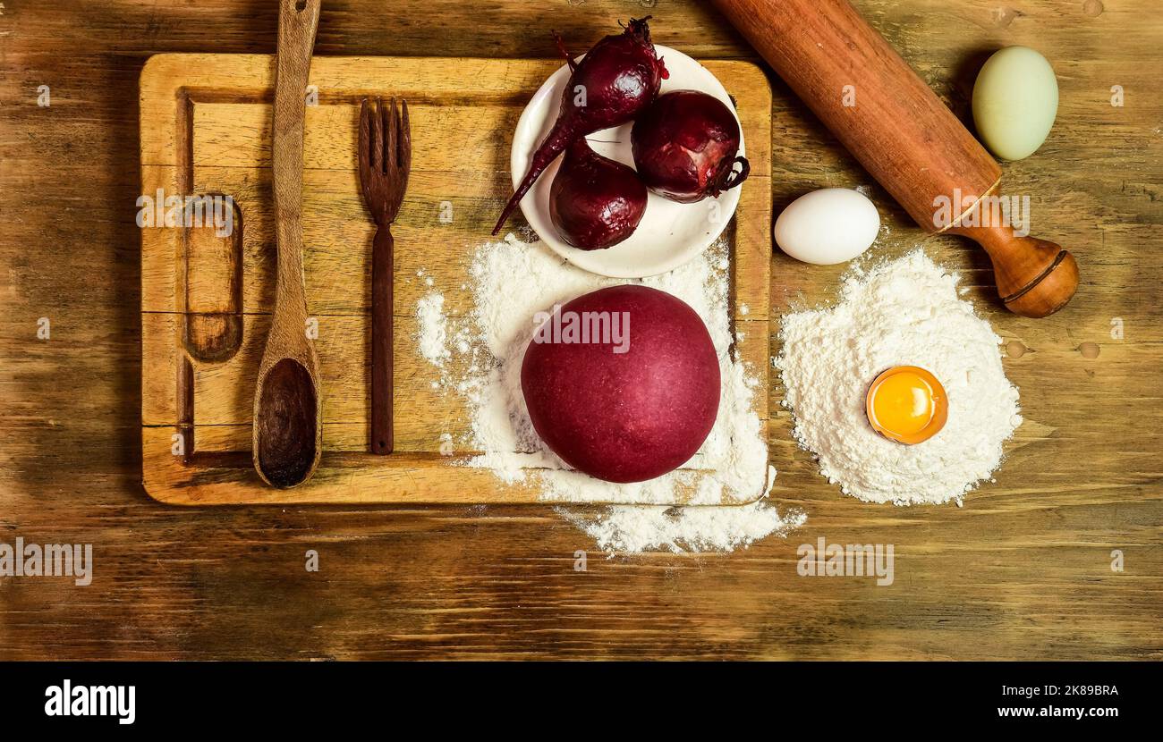 Ingredients on the table for making dough Stock Photo - Alamy