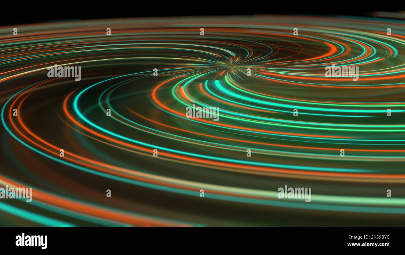 3D rendering abstract neon spiral with reflection. Bright and colorful ...