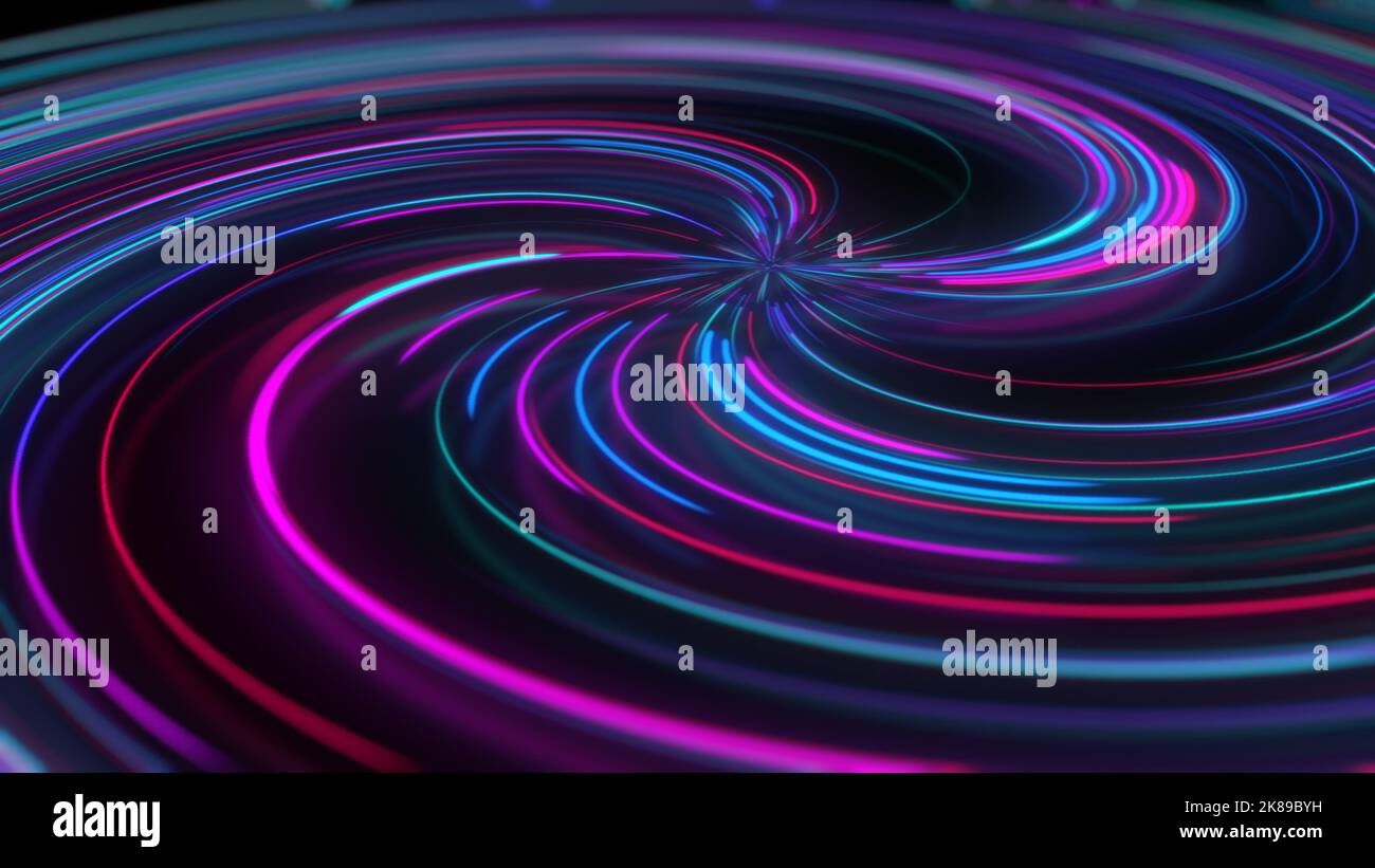 3D rendering abstract neon spiral with reflection. Bright and colorful ...