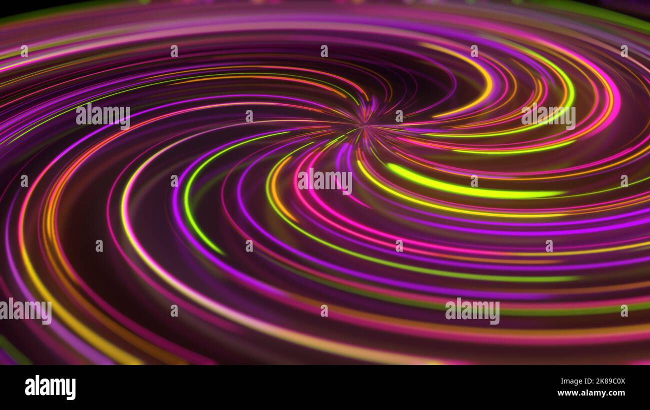 3D rendering abstract neon spiral with reflection. Bright and colorful ...