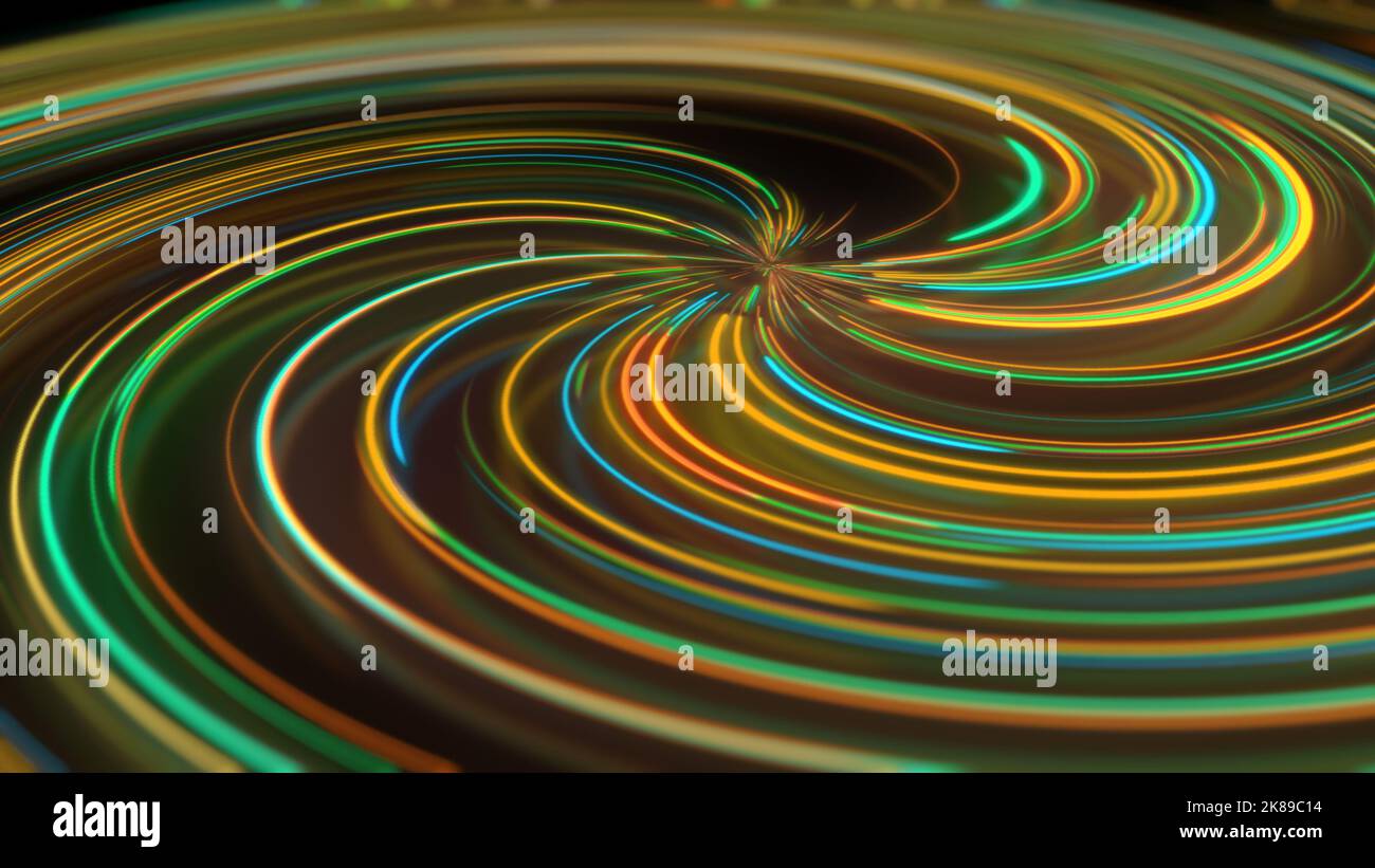 3D rendering abstract neon spiral with reflection. Bright and colorful ...