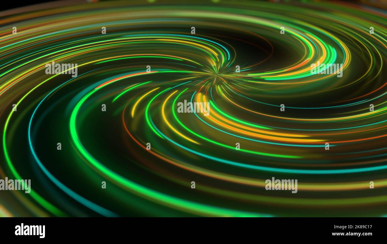3D rendering abstract neon spiral with reflection. Bright and colorful ...