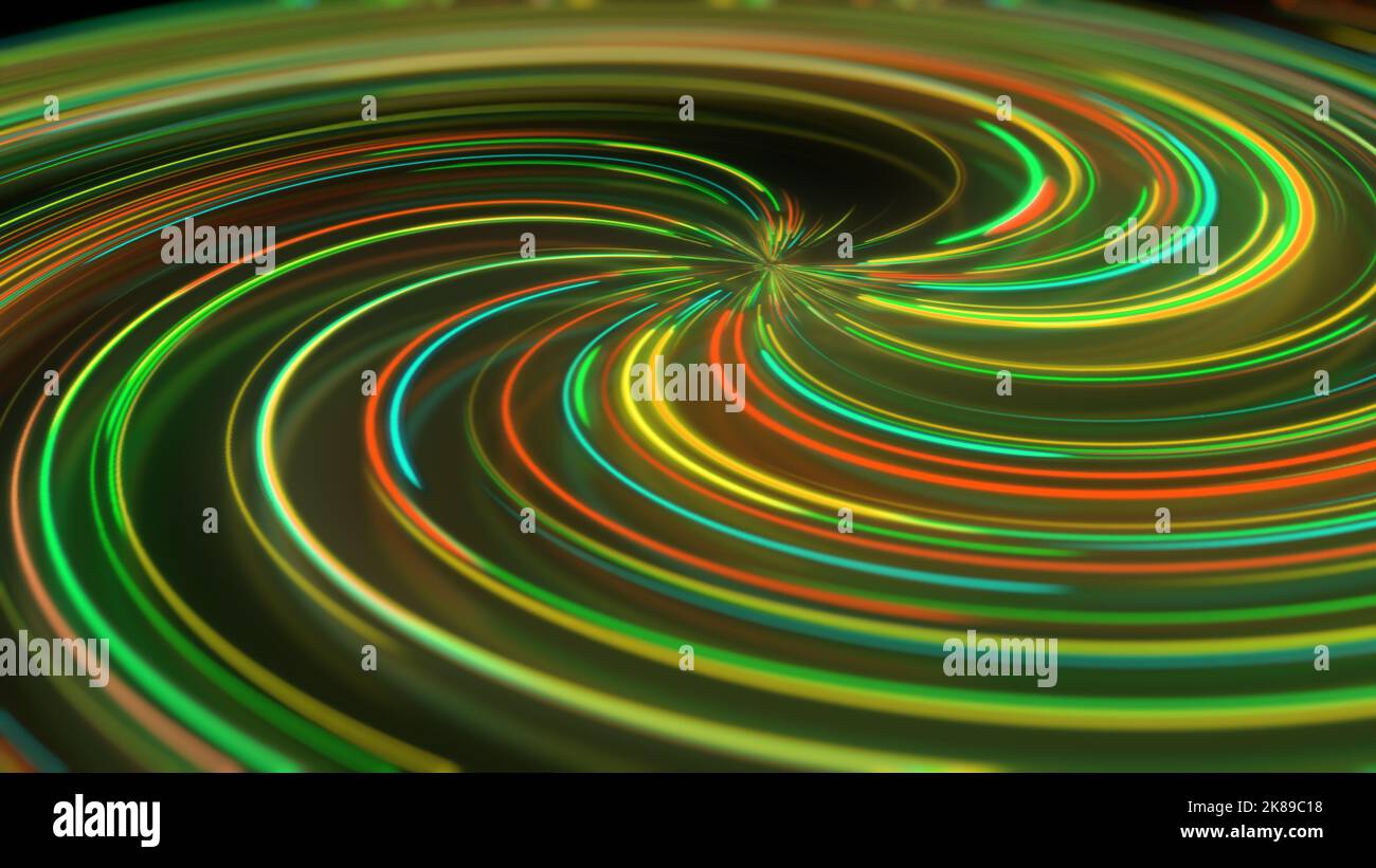 3D rendering abstract neon spiral with reflection. Bright and colorful ...