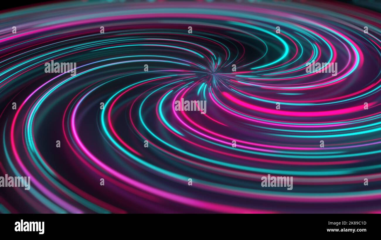 3D rendering abstract neon spiral with reflection. Bright and colorful ...