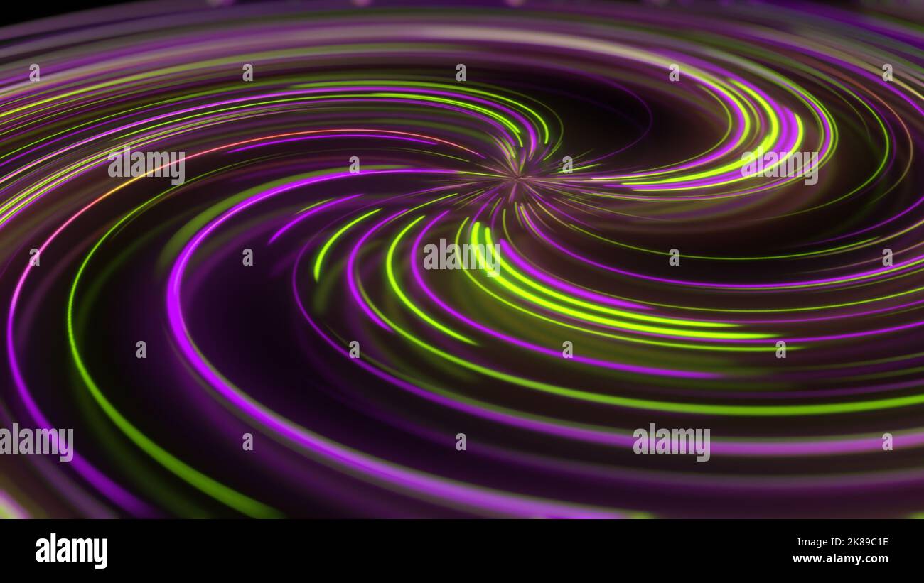 3D rendering abstract neon spiral with reflection. Bright and colorful ...