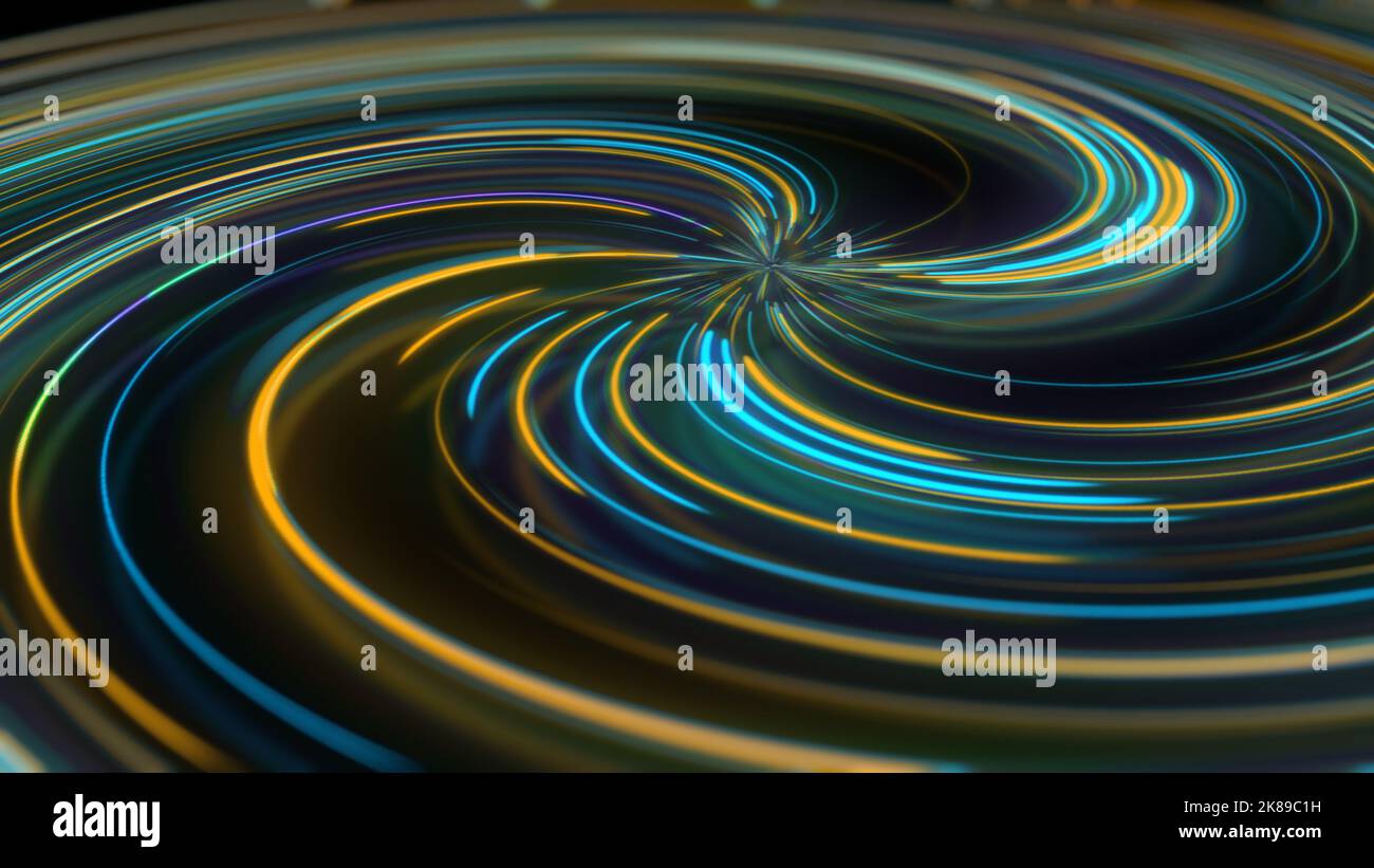 3D rendering abstract neon spiral with reflection. Bright and colorful ...