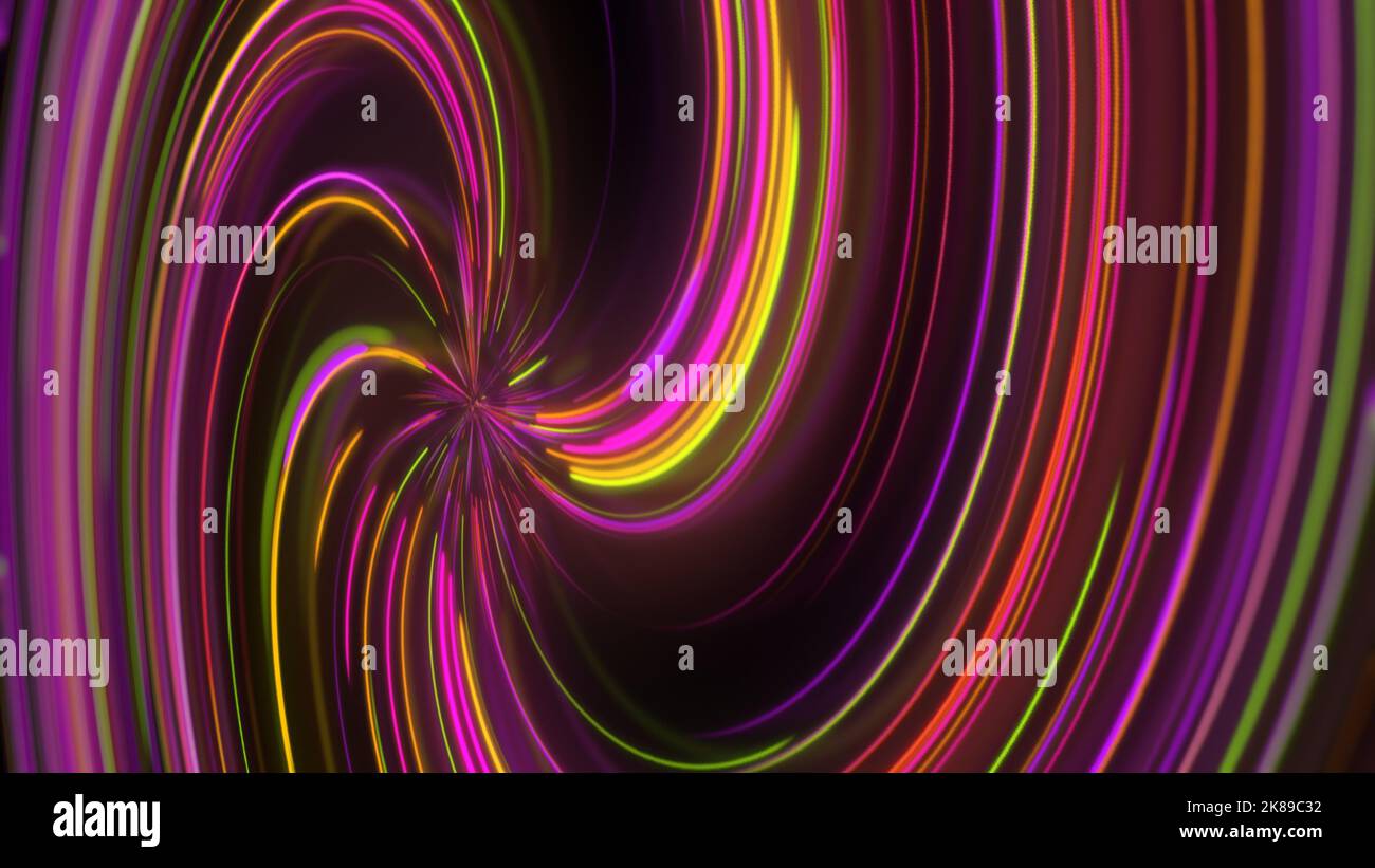 3D rendering abstract neon spiral with reflection. Bright and colorful ...