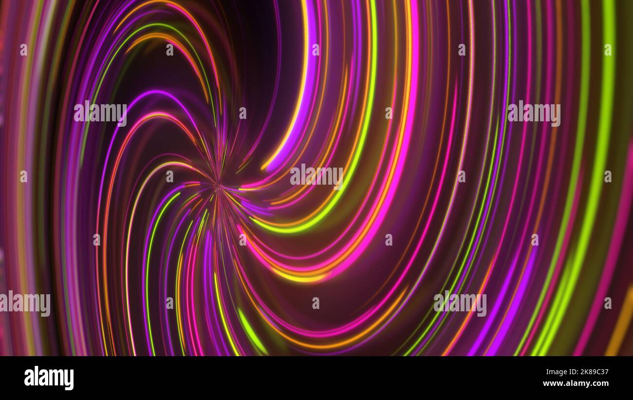 3D rendering abstract neon spiral with reflection. Bright and colorful ...