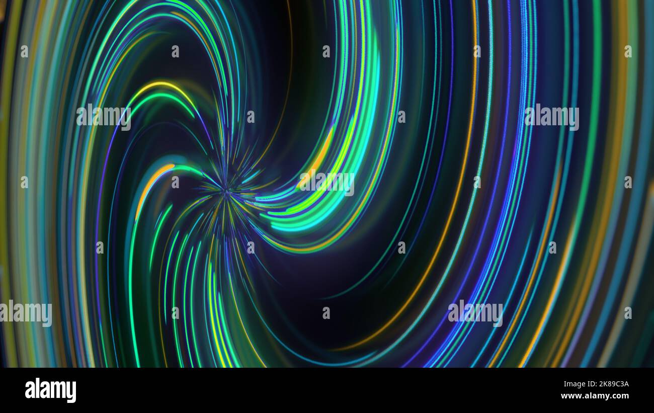 3D rendering abstract neon spiral with reflection. Bright and colorful ...