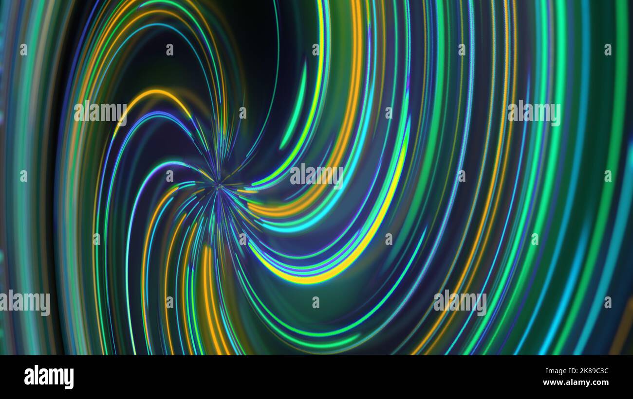 3D rendering abstract neon spiral with reflection. Bright and colorful ...