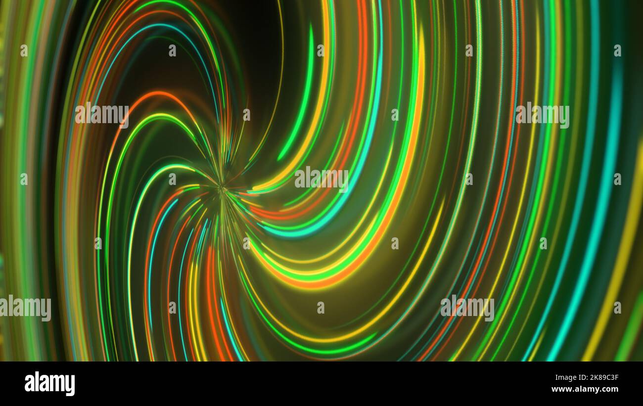 3D rendering abstract neon spiral with reflection. Bright and colorful ...
