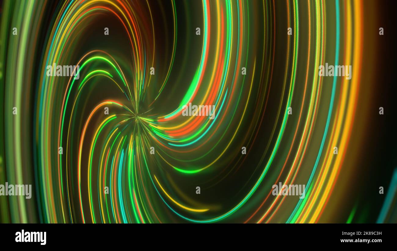 3D rendering abstract neon spiral with reflection. Bright and colorful ...