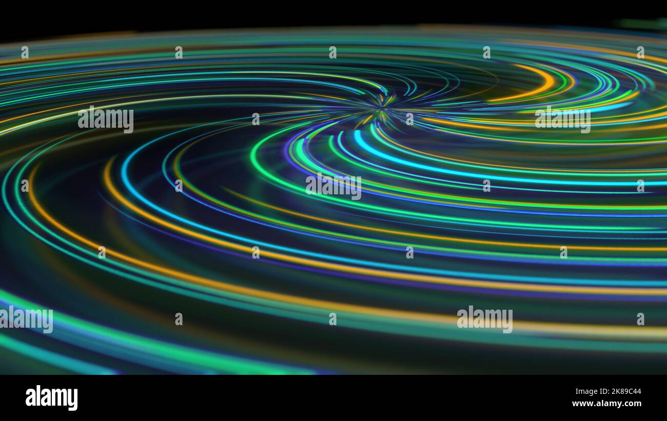 3D rendering abstract neon spiral with reflection. Bright and colorful ...