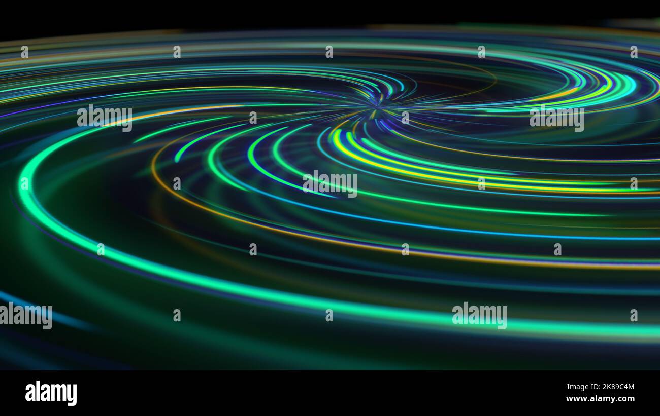 3D rendering abstract neon spiral with reflection. Bright and colorful ...