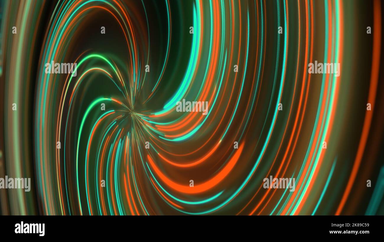 3D rendering abstract neon spiral with reflection. Bright and colorful ...