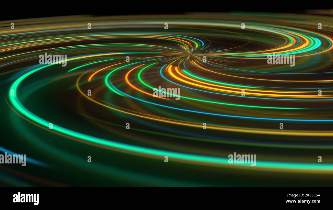3D rendering abstract neon spiral with reflection. Bright and colorful ...