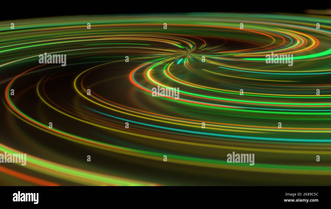 3D rendering abstract neon spiral with reflection. Bright and colorful ...