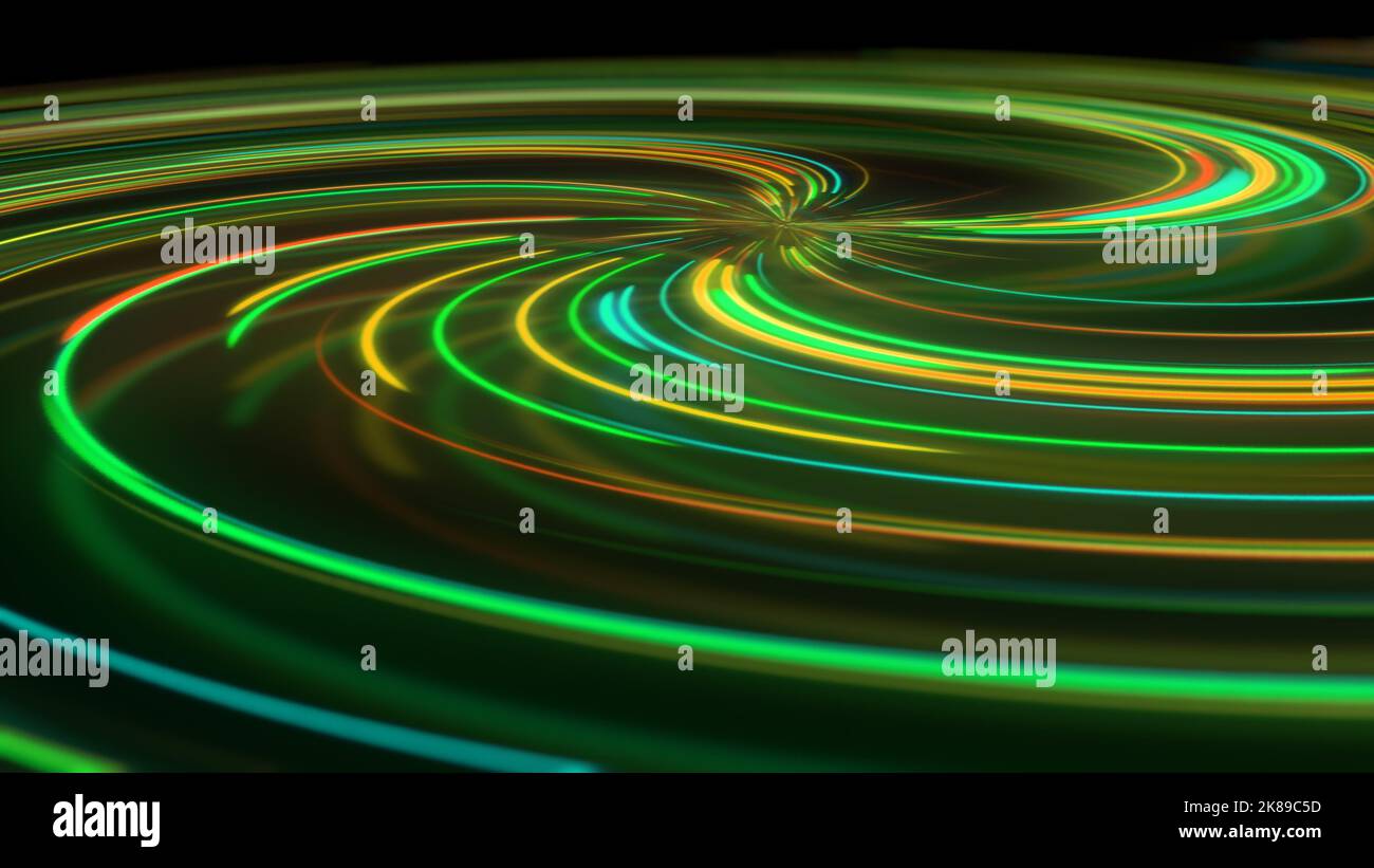 3D rendering abstract neon spiral with reflection. Bright and colorful ...