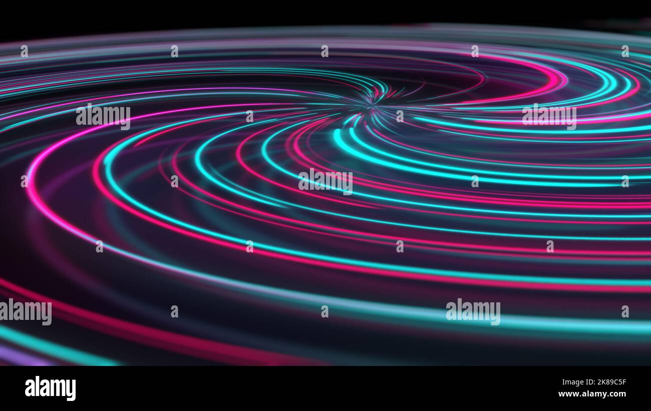 3D rendering abstract neon spiral with reflection. Bright and colorful ...