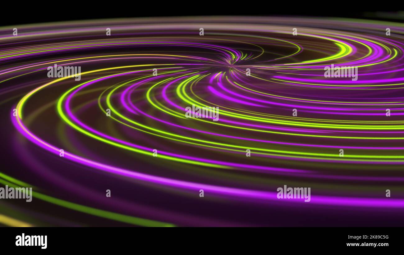 3D rendering abstract neon spiral with reflection. Bright and colorful ...