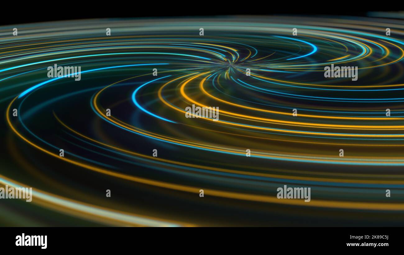 3D rendering abstract neon spiral with reflection. Bright and colorful ...