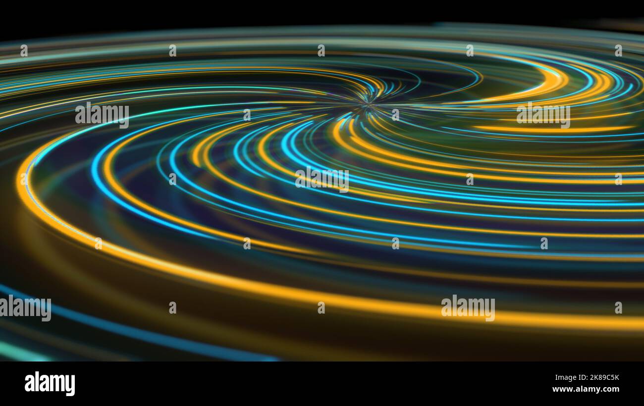 3D rendering abstract neon spiral with reflection. Bright and colorful ...