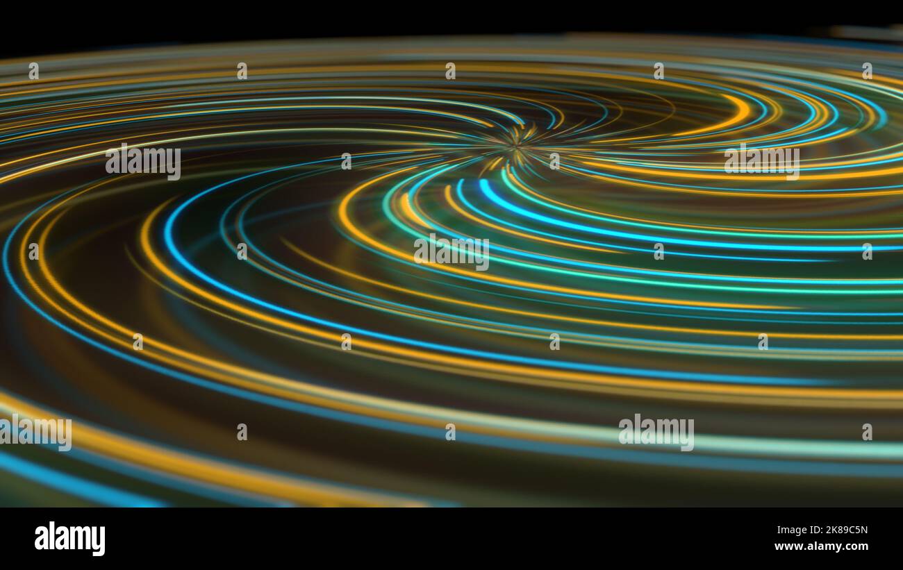 3D rendering abstract neon spiral with reflection. Bright and colorful ...
