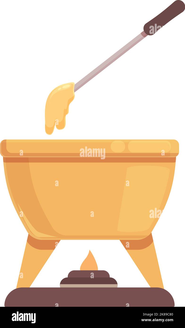 Melt fondue icon cartoon vector. Cheese food. Traditional bowl Stock ...