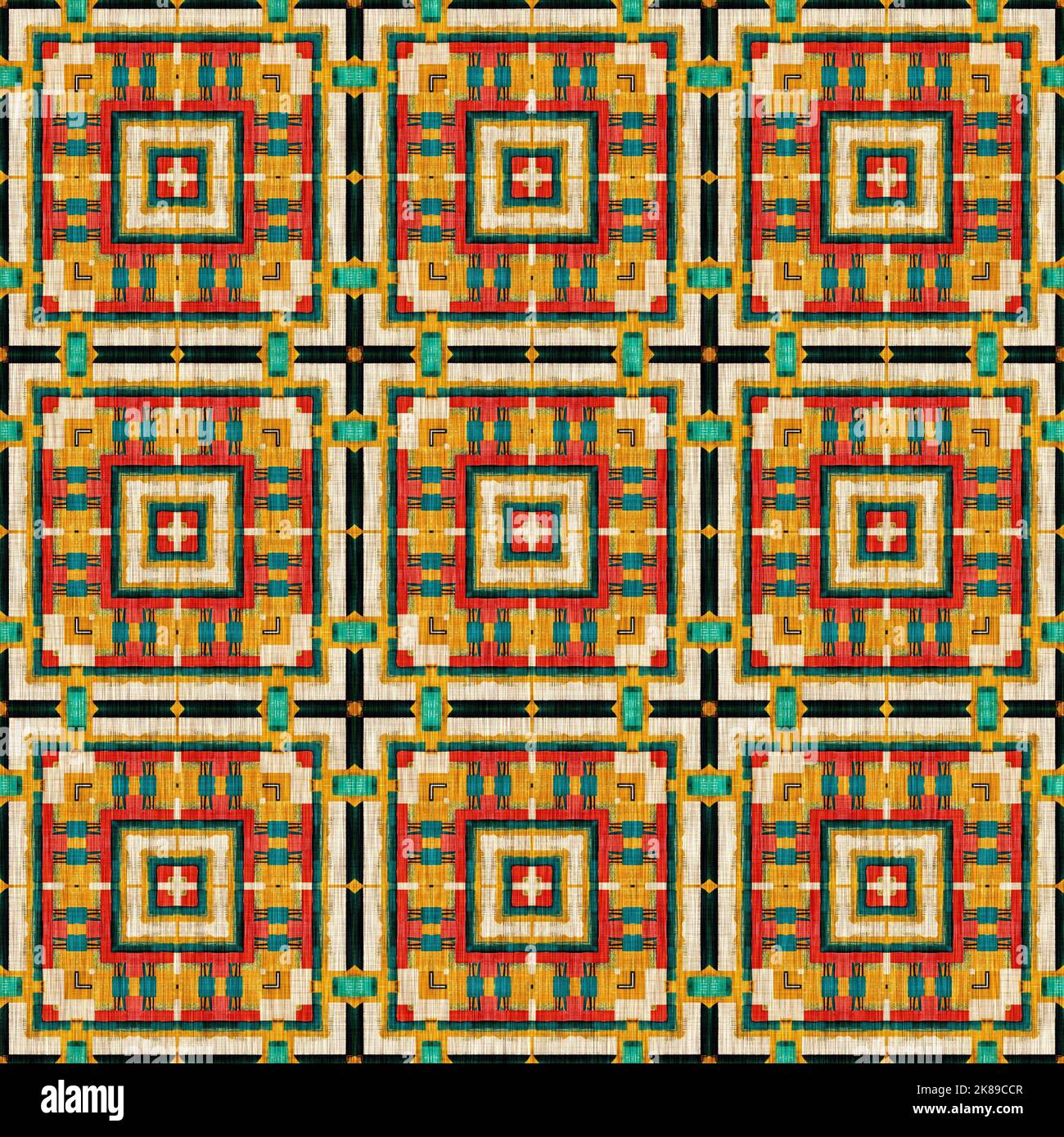 Traditional tile mosaic seamless pattern print. Fabric effect mexican ...