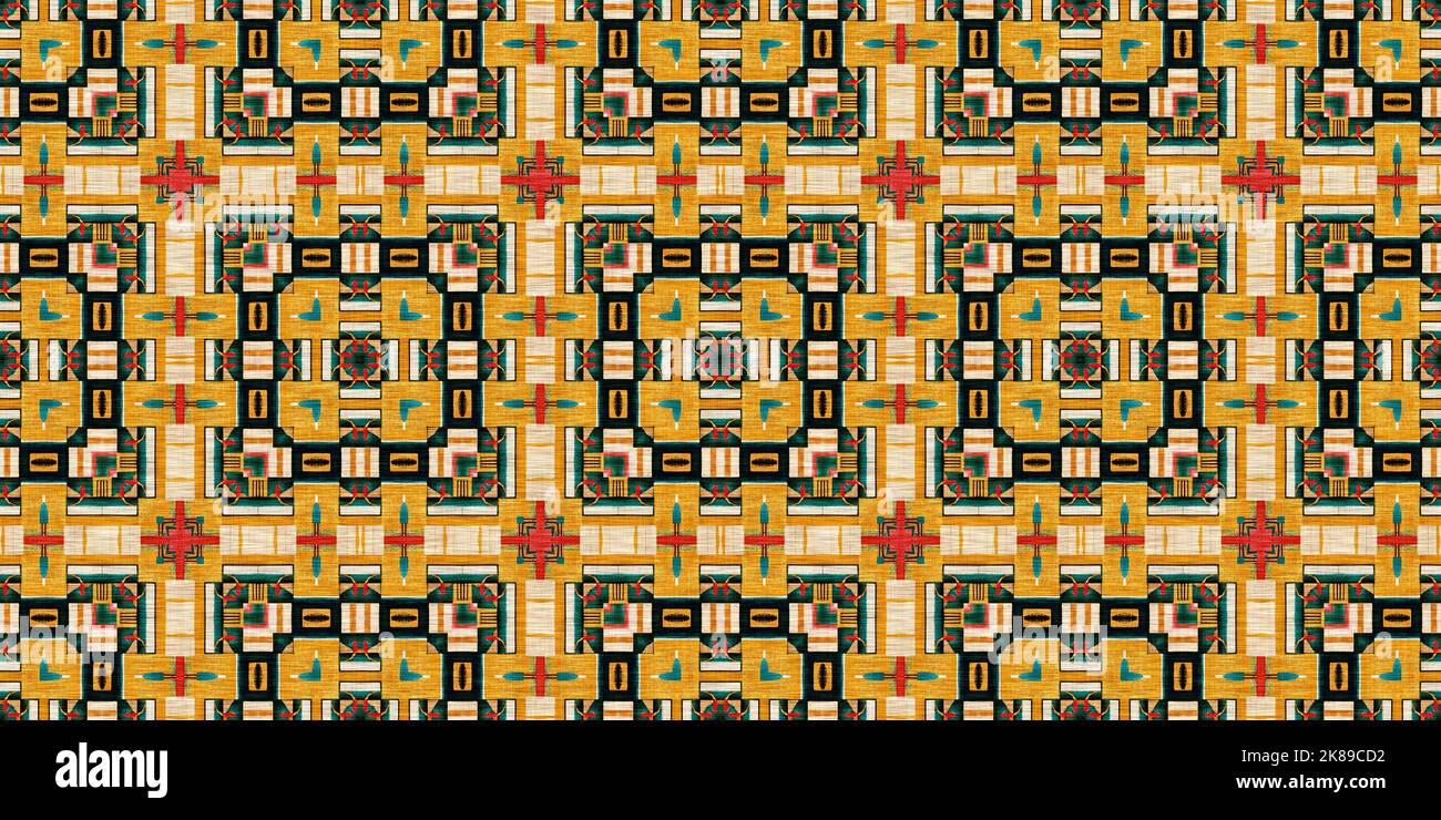 Traditional tile mosaic seamless border pattern print. Fabric effect ...
