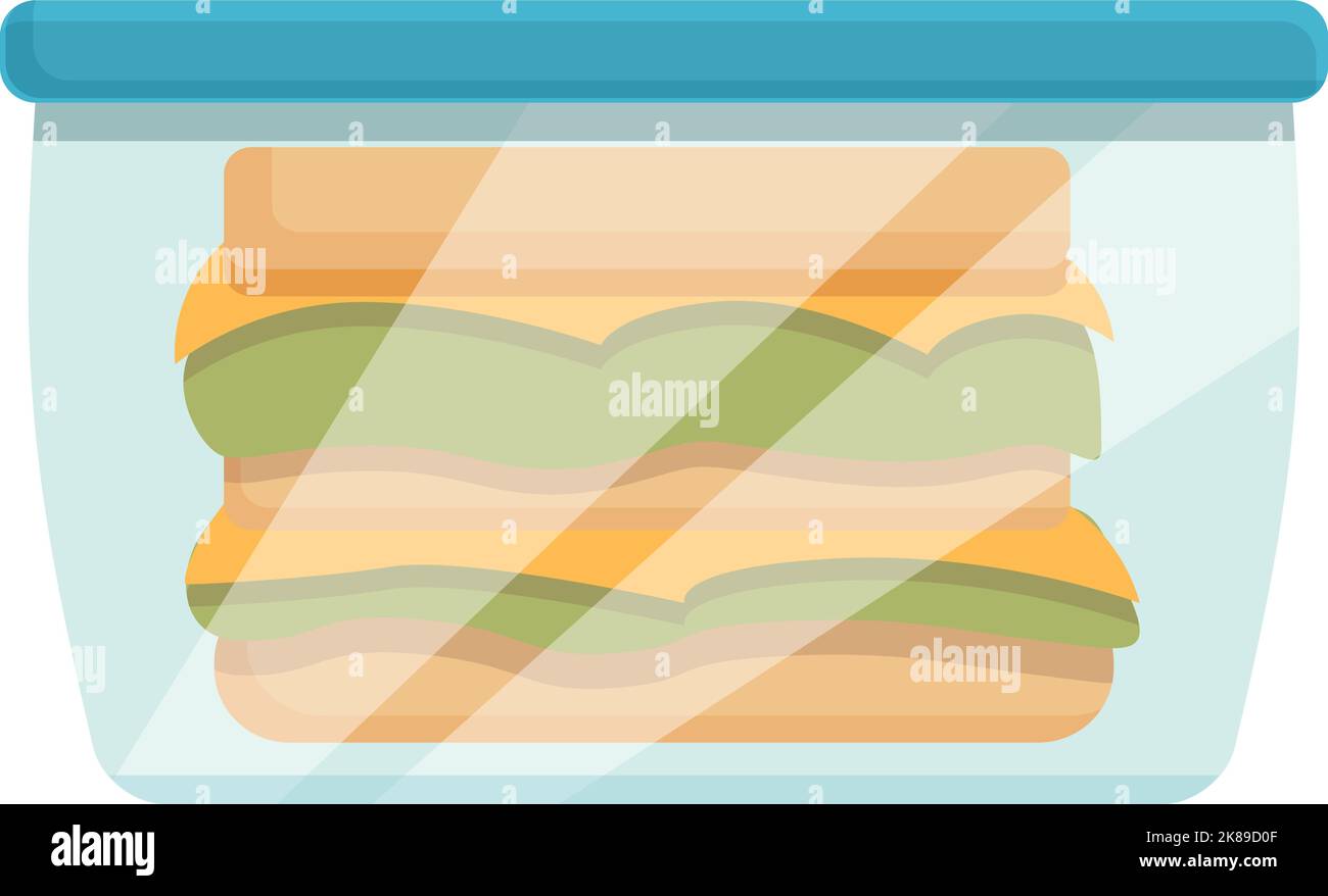 Sandwich plastic box icon cartoon vector. Snack meal. Open time Stock ...