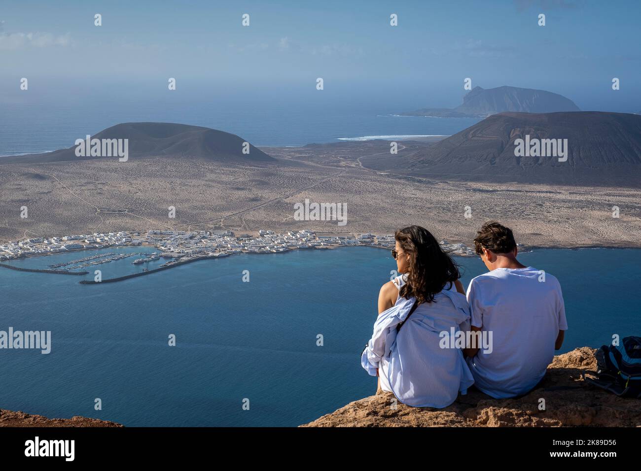 Panorama of La Graciosa Island with Caleta del Sebo town, from Mirador ...