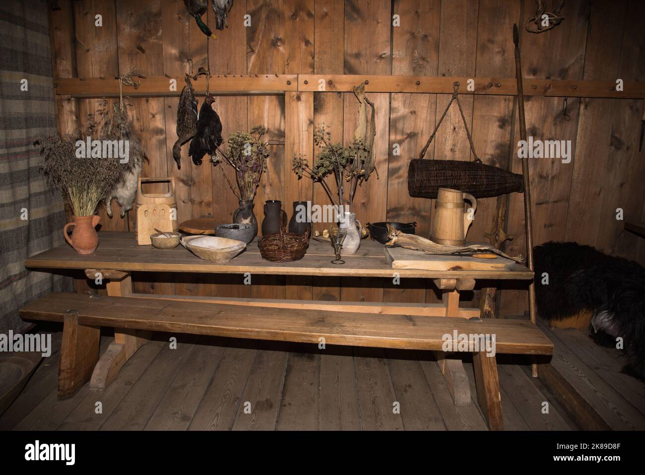 interior of a Viking chieftain's longhouse in Borg on Vestvågøya island ...