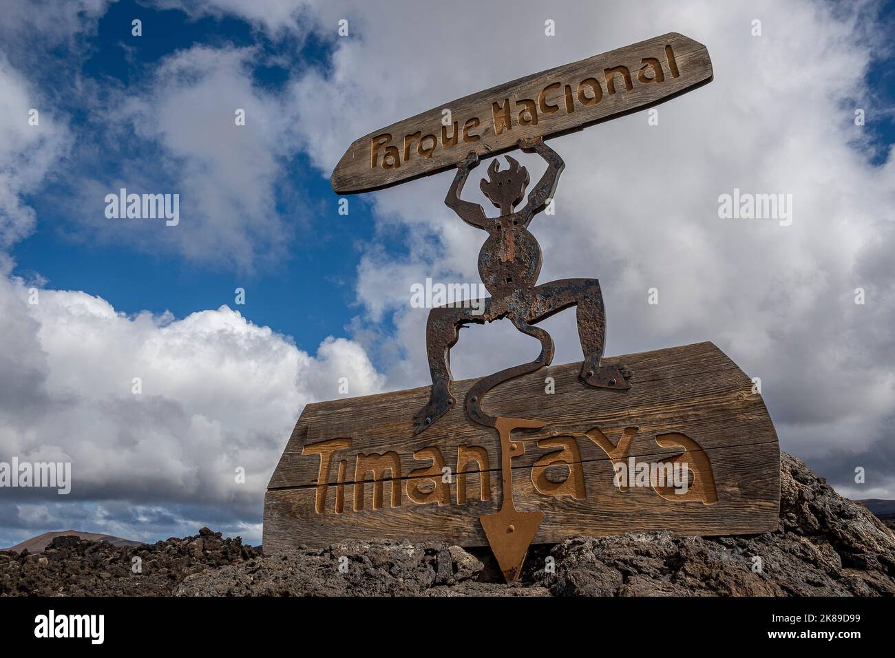View of devil sign at Parque Nacional de Timanfaya , Lanzarote, Spain ...